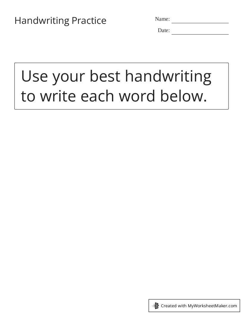 Handwriting Practice - My Worksheet Maker: Create Your Own Worksheets