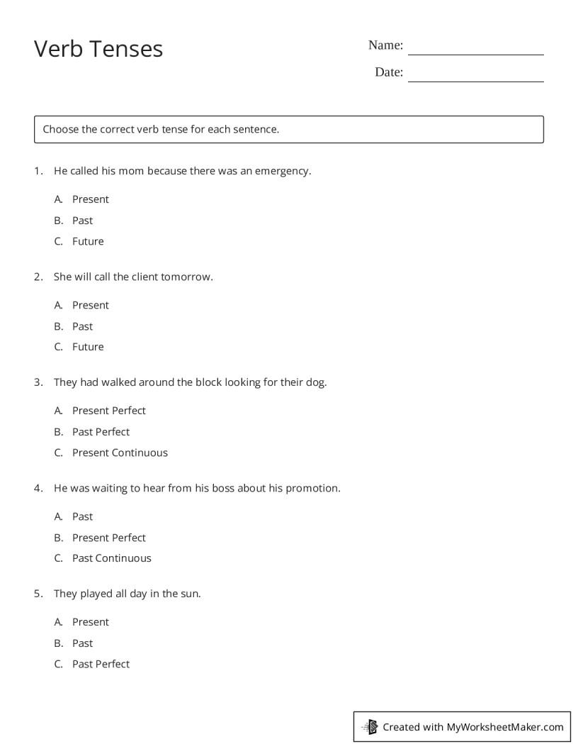 Verb Tenses - My Worksheet Maker: Create Your Own Worksheets