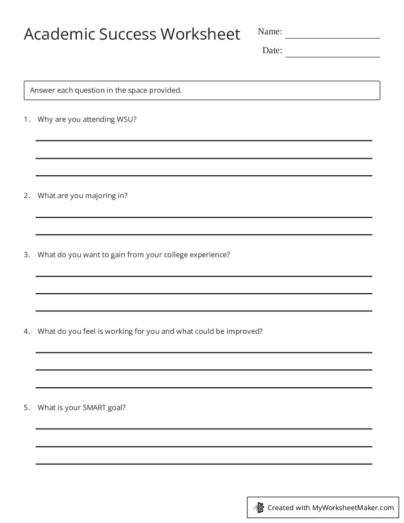 Academic Success Worksheet - My Worksheet Maker: Create Your Own Worksheets