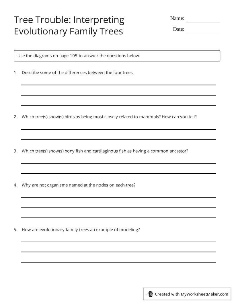 Tree Trouble: Interpreting Evolutionary Family Trees - My Worksheet ...