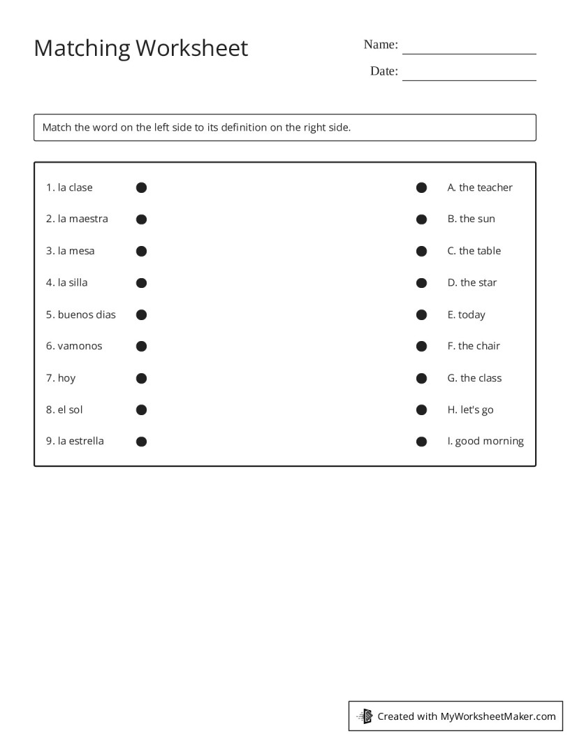 Matching Worksheet - My Worksheet Maker: Create Your Own Worksheets