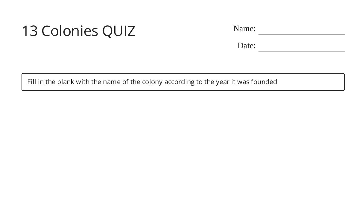 13 Colonies QUIZ - My Worksheet Maker: Create Your Own Worksheets