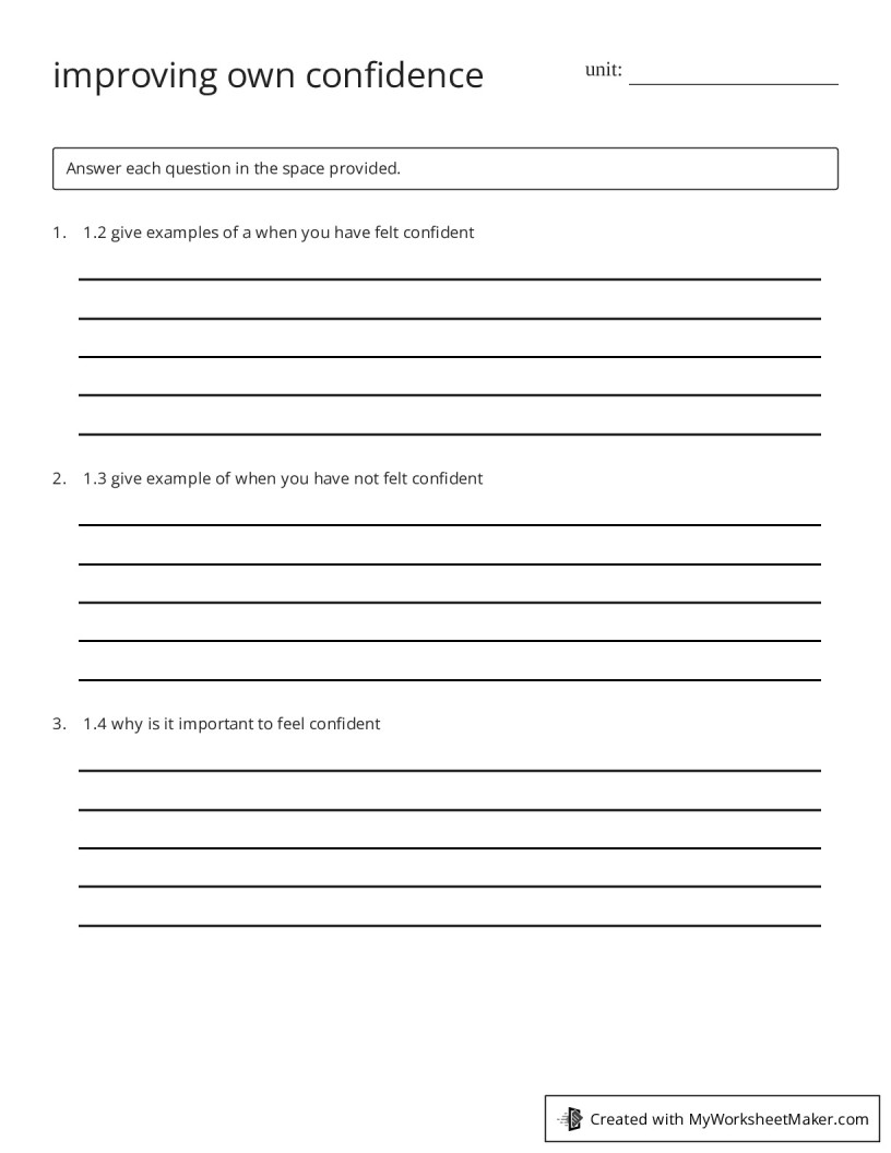 improving own confidence - My Worksheet Maker: Create Your Own Worksheets