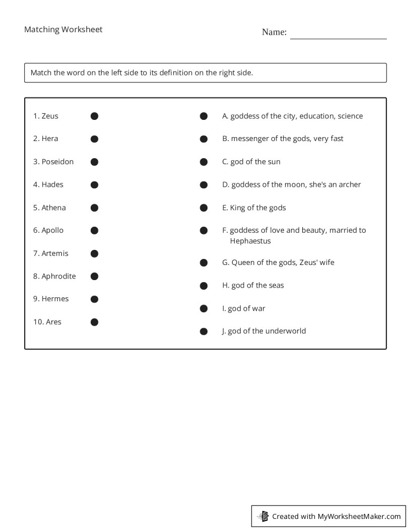 Matching Worksheet - My Worksheet Maker: Create Your Own Worksheets