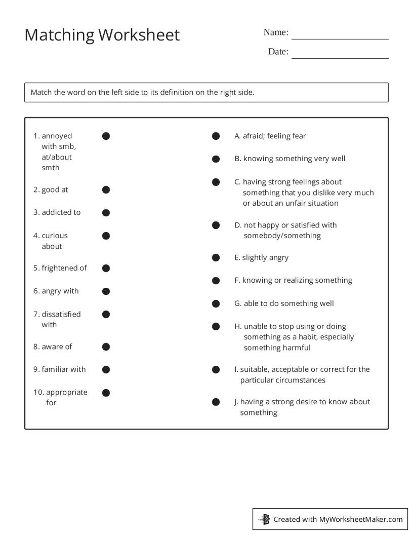 Matching Worksheet - My Worksheet Maker: Create Your Own Worksheets