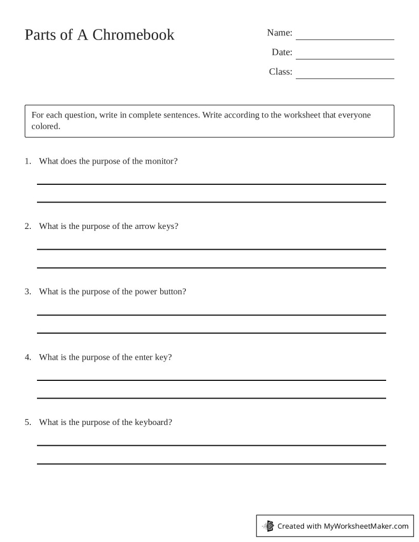 Parts of A Chromebook - My Worksheet Maker: Create Your Own Worksheets