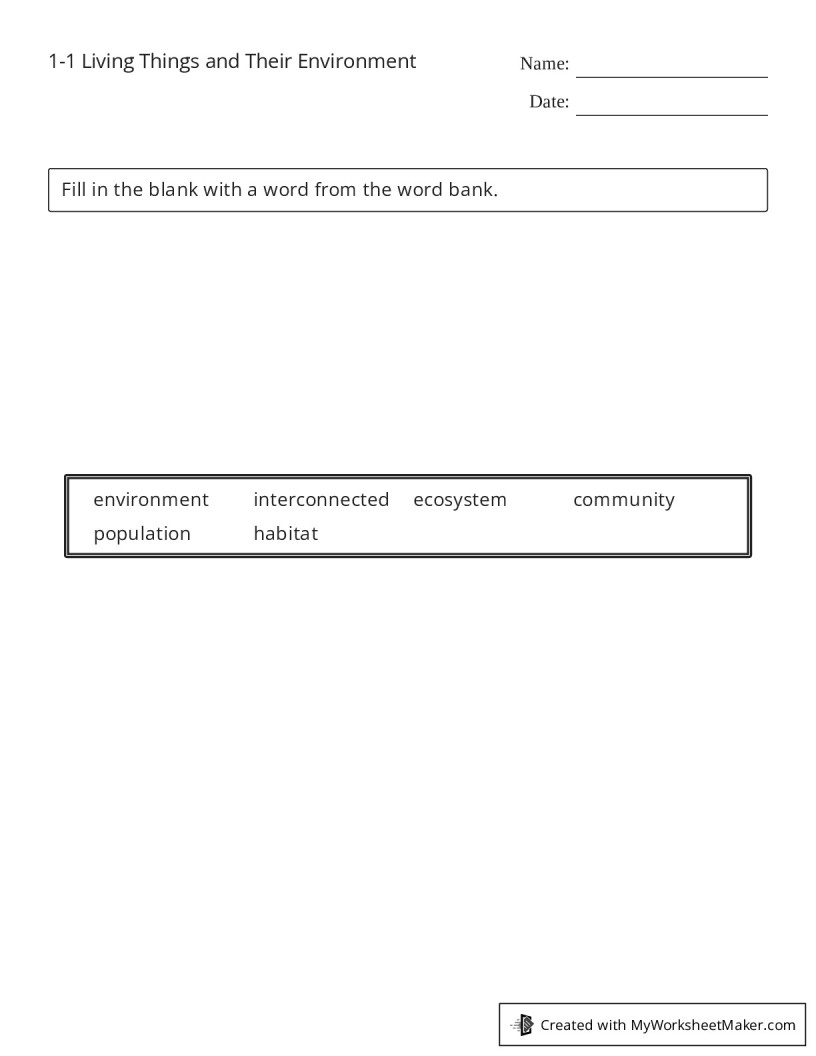 1-1 Living Things and Their Environment - My Worksheet Maker: Create ...