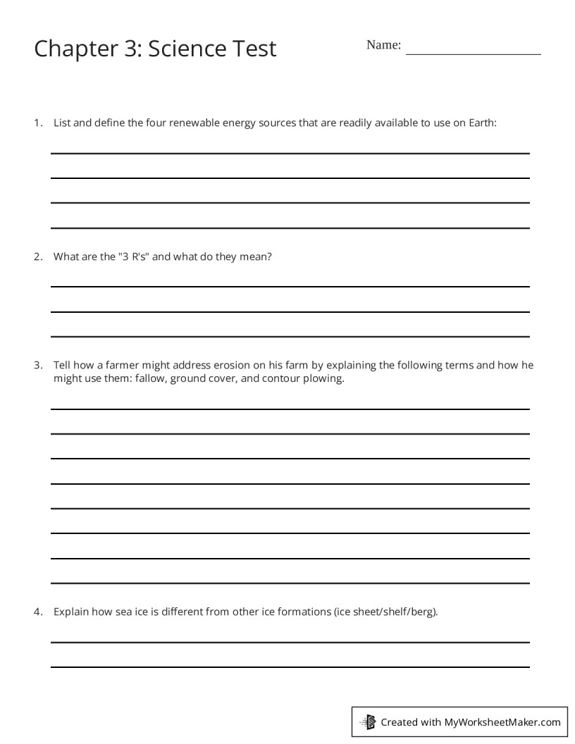 Chapter 3: Science Test - My Worksheet Maker: Create Your Own Worksheets Chapter 3: Science Test - My Worksheet Maker: Create Your Own Worksheets
