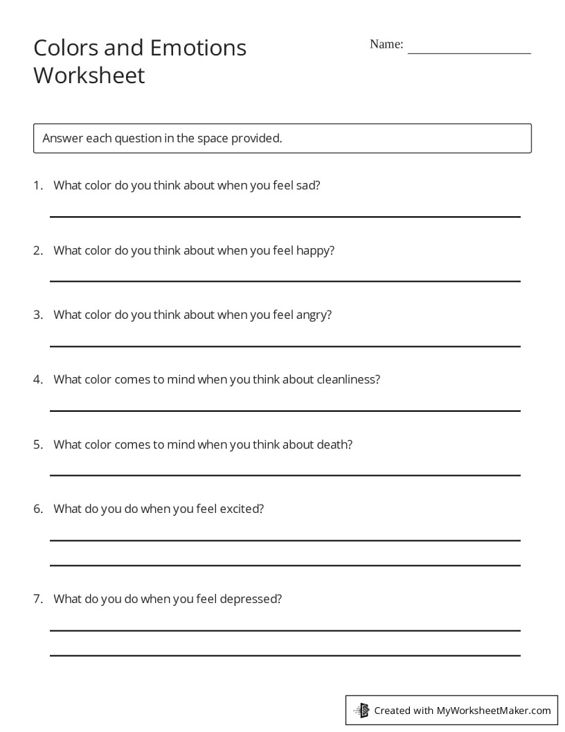 Colors and Emotions Worksheet - My Worksheet Maker: Create Your Own ...