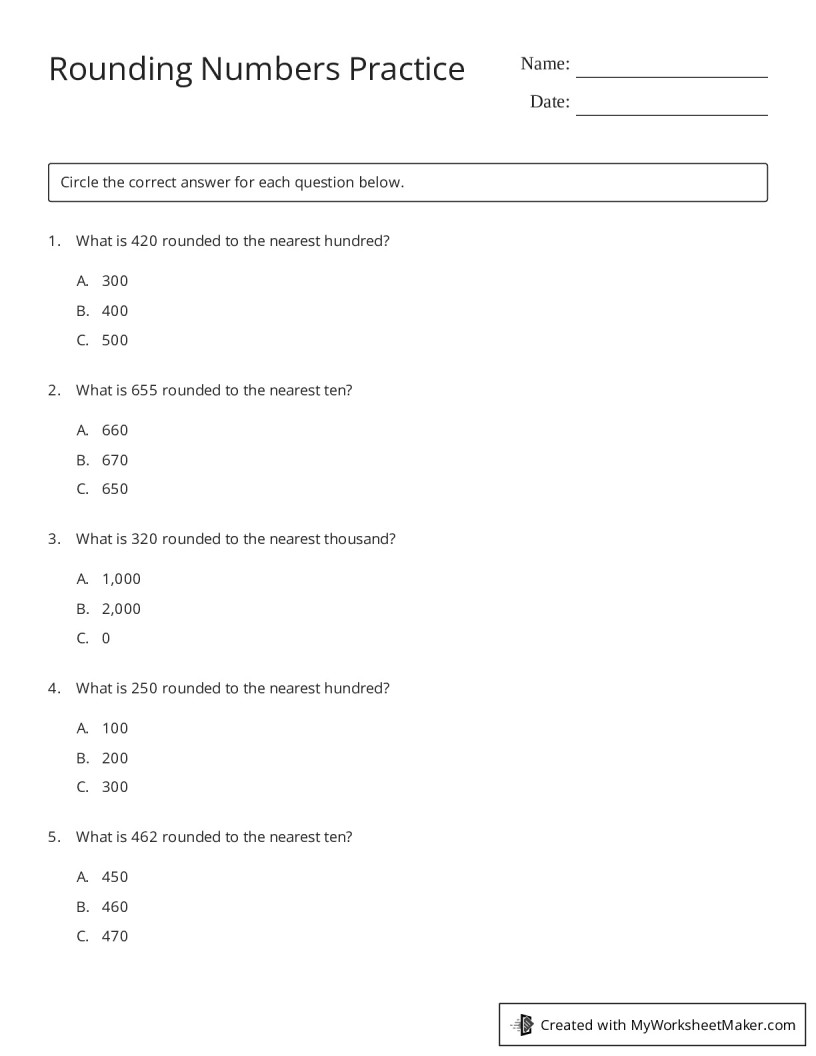 Rounding Numbers Practice - My Worksheet Maker: Create Your Own Worksheets