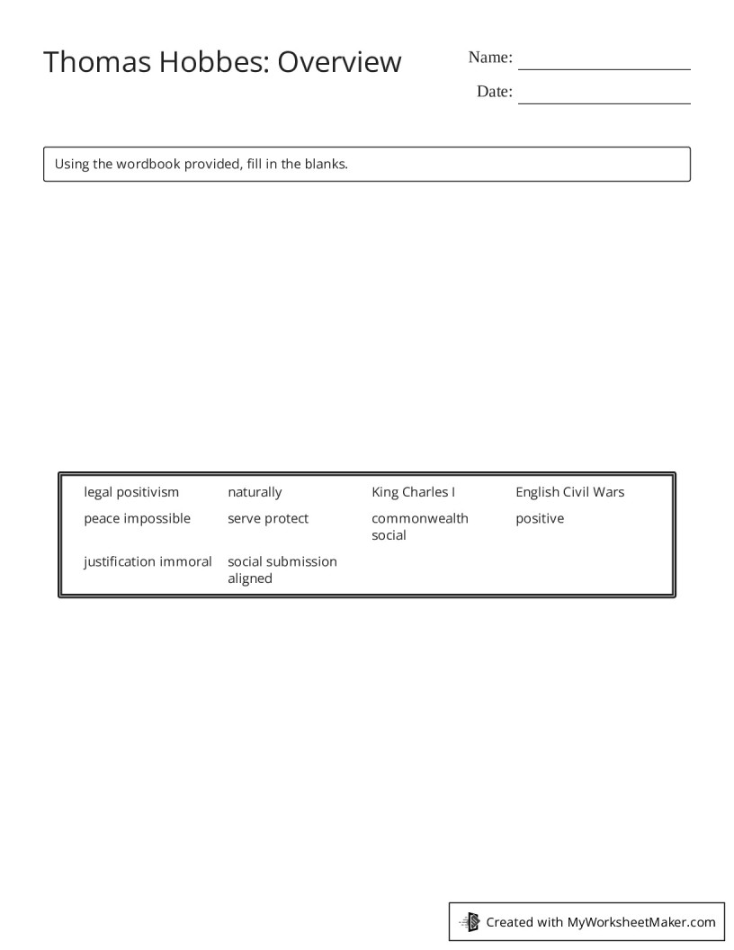 Thomas Hobbes: Overview - My Worksheet Maker: Create Your Own Worksheets