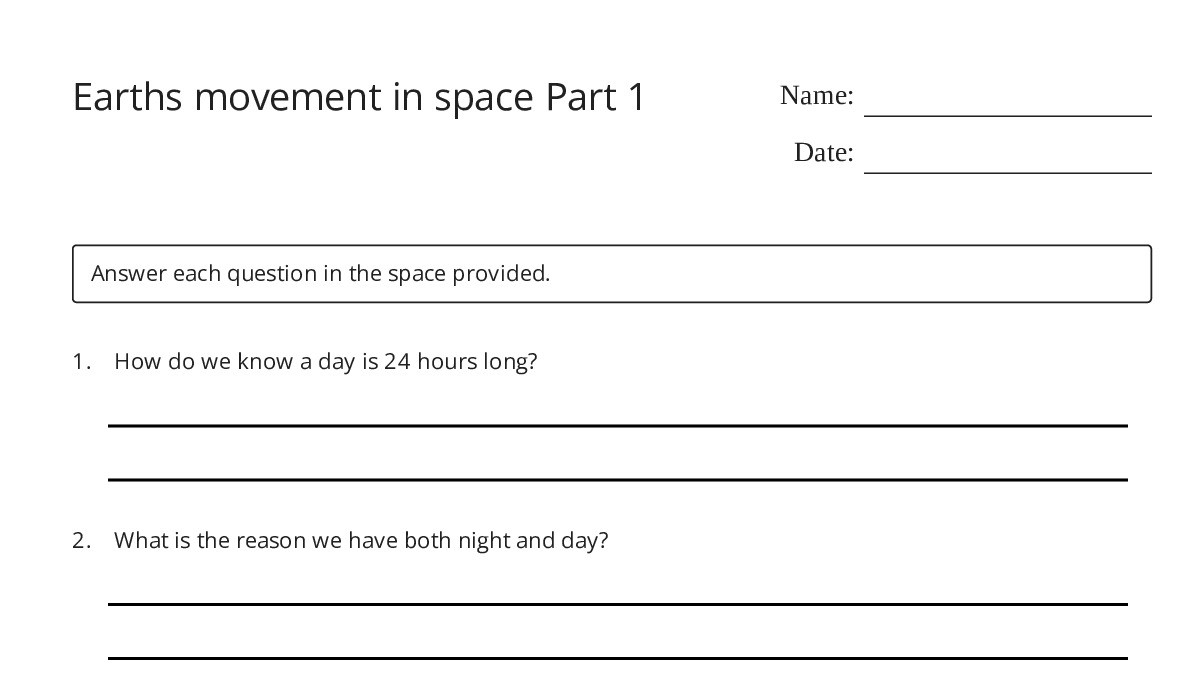 Earths movement in space Part 1 - My Worksheet Maker: Create Your Own ...