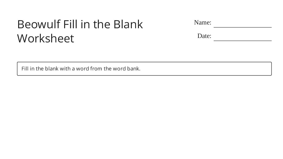 Beowulf Fill in the Blank Worksheet - My Worksheet Maker: Create Your ...