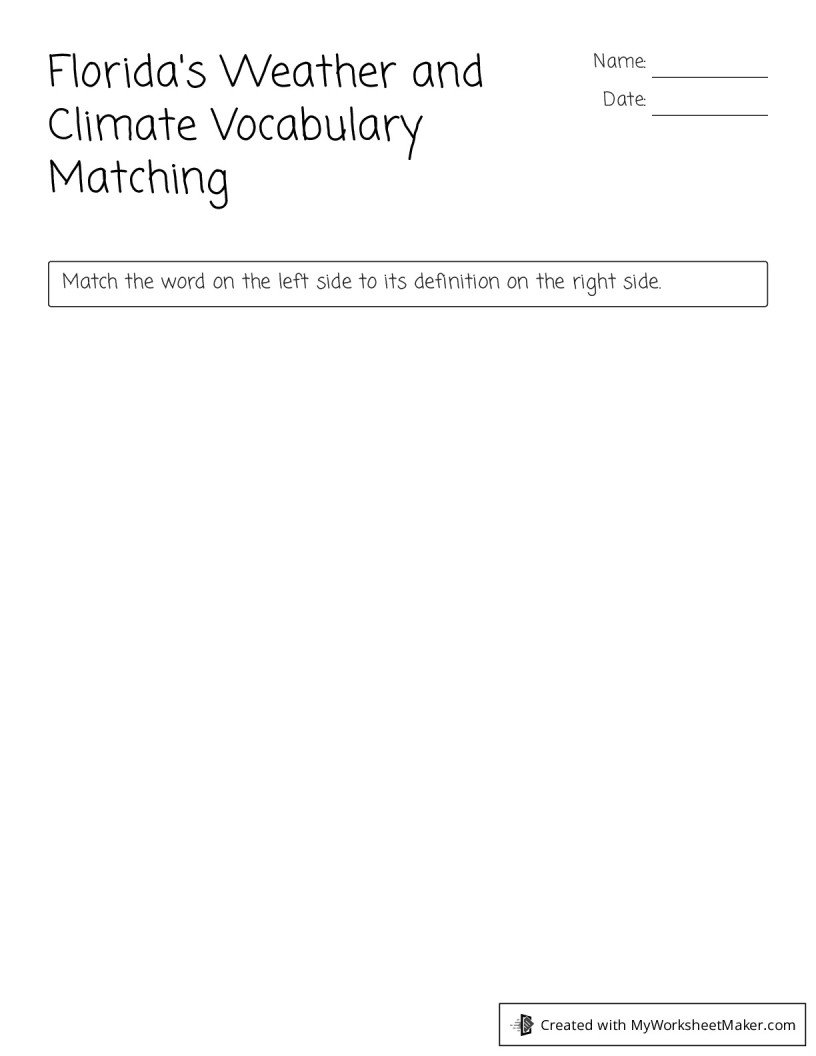Florida's Weather and Climate Vocabulary Matching - My Worksheet Maker ...