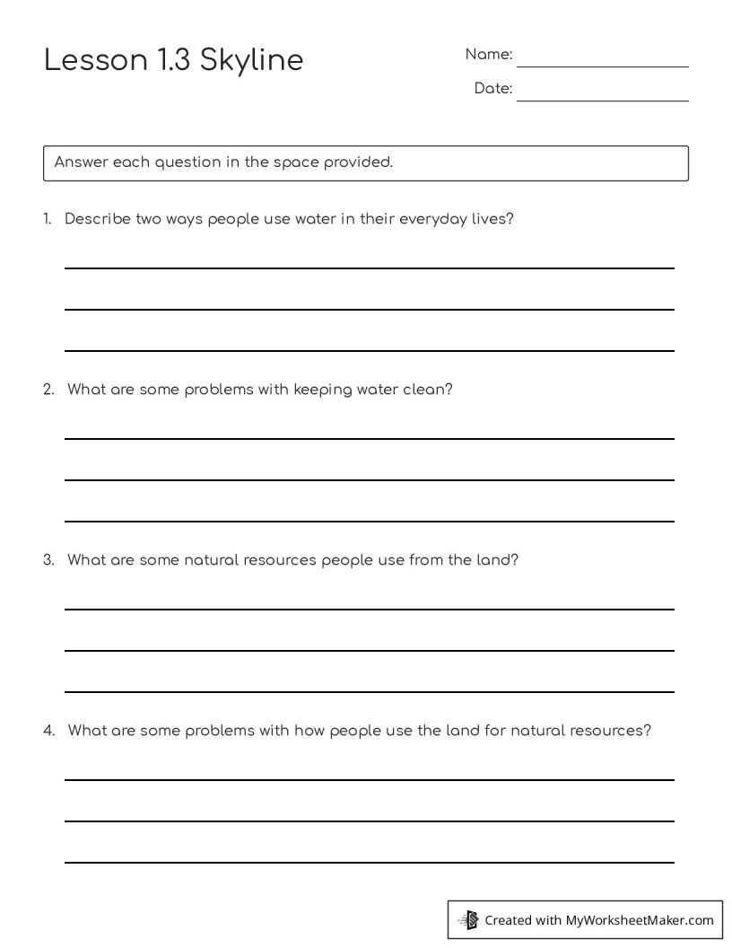 Lesson 1.3 Skyline - My Worksheet Maker: Create Your Own Worksheets