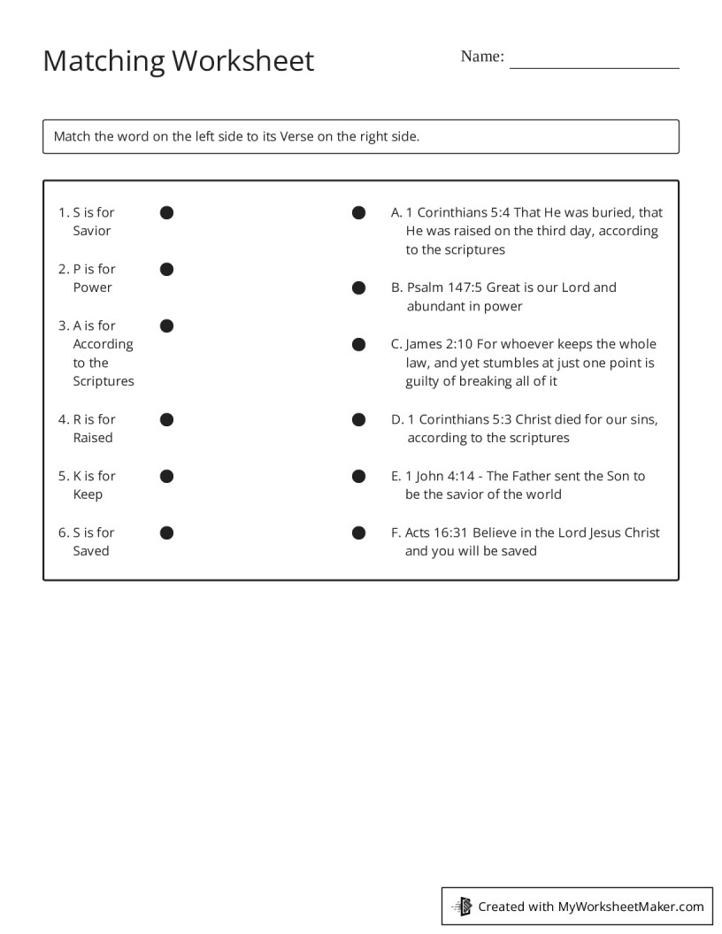 Matching Worksheet - My Worksheet Maker: Create Your Own Worksheets