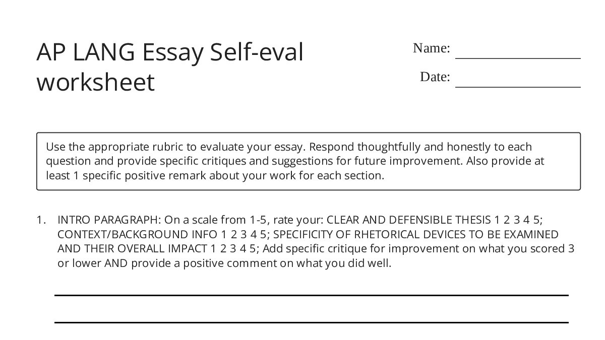 AP LANG Essay Self-eval worksheet - My Worksheet Maker: Create Your Own ...