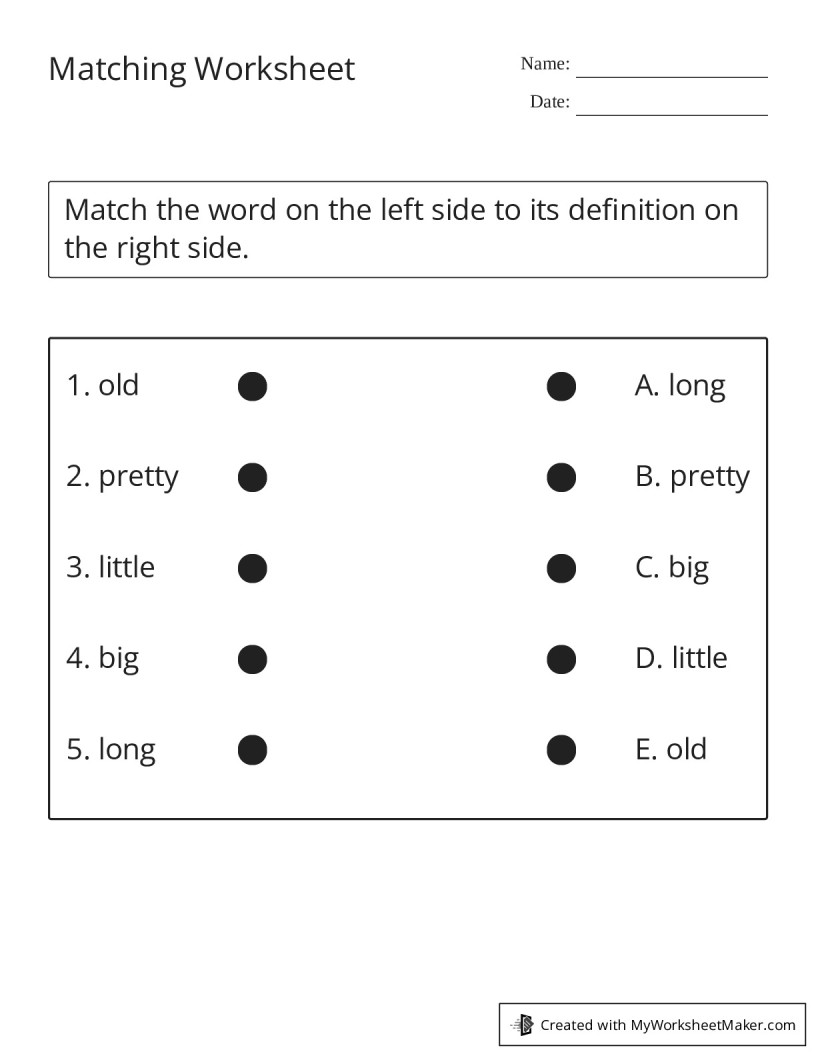 Matching Worksheet - My Worksheet Maker: Create Your Own Worksheets