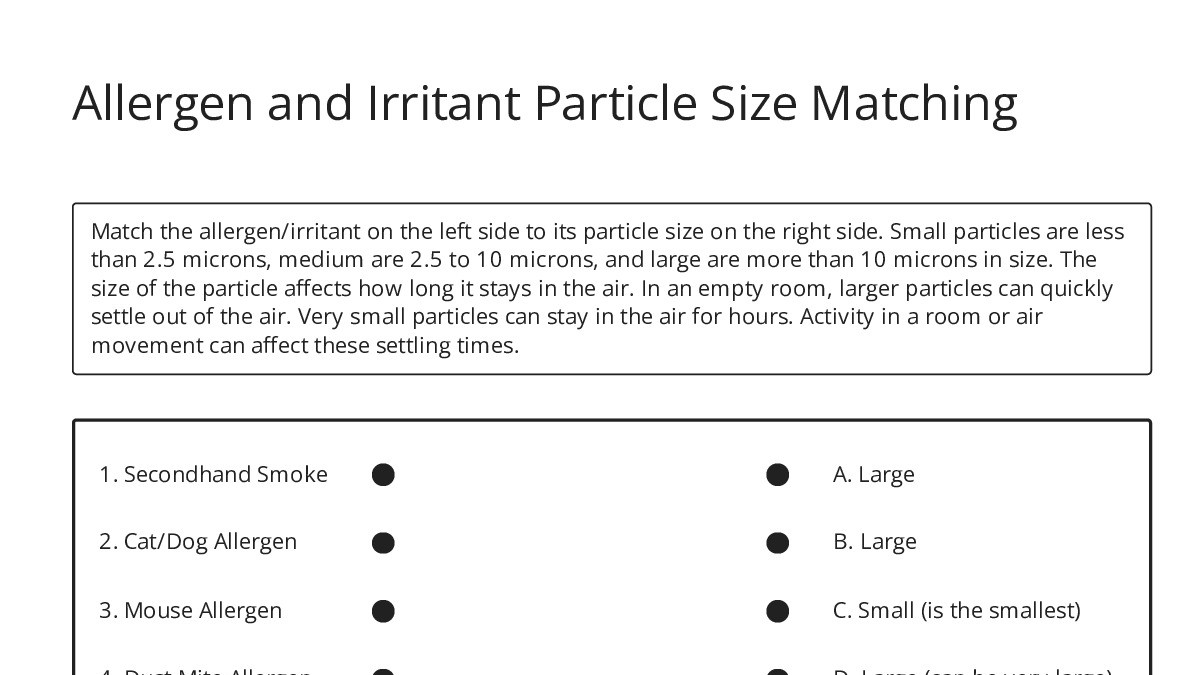 Allergen and Irritant Particle Size Matching - My Worksheet Maker ...