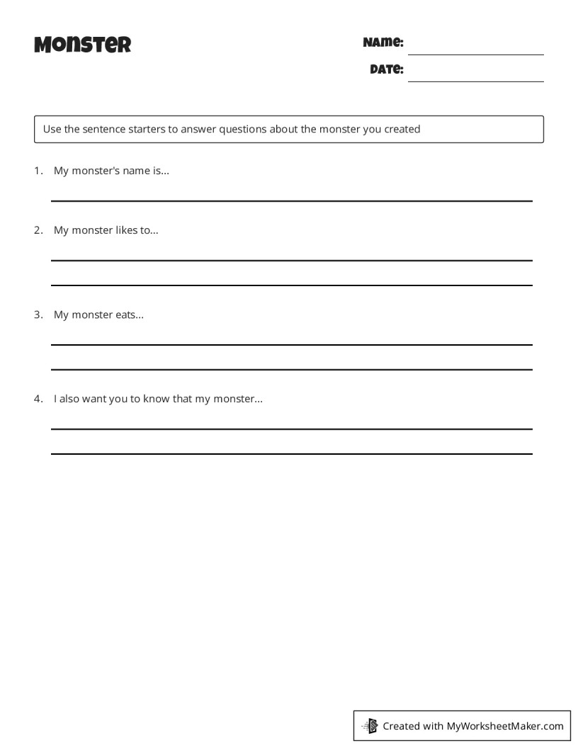 Monster - My Worksheet Maker: Create Your Own Worksheets