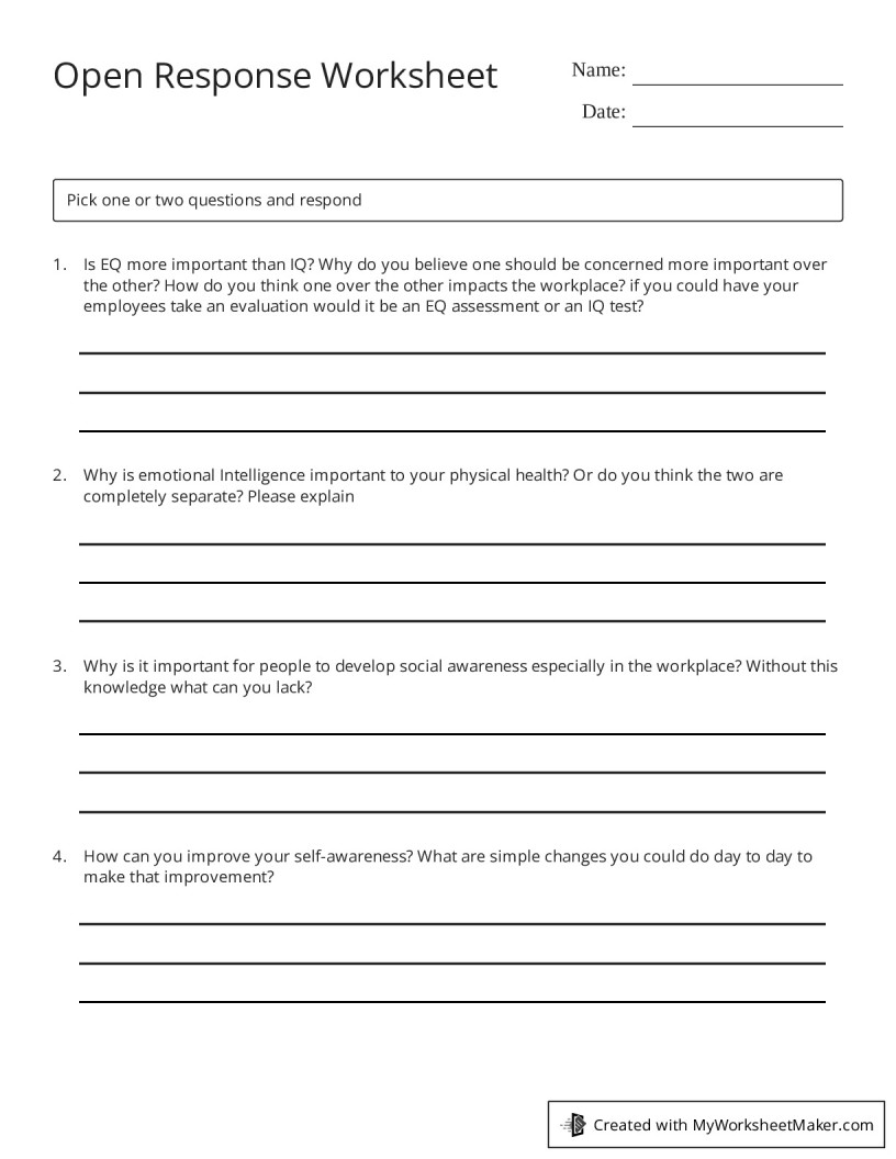 Open Response Worksheet - My Worksheet Maker: Create Your Own Worksheets