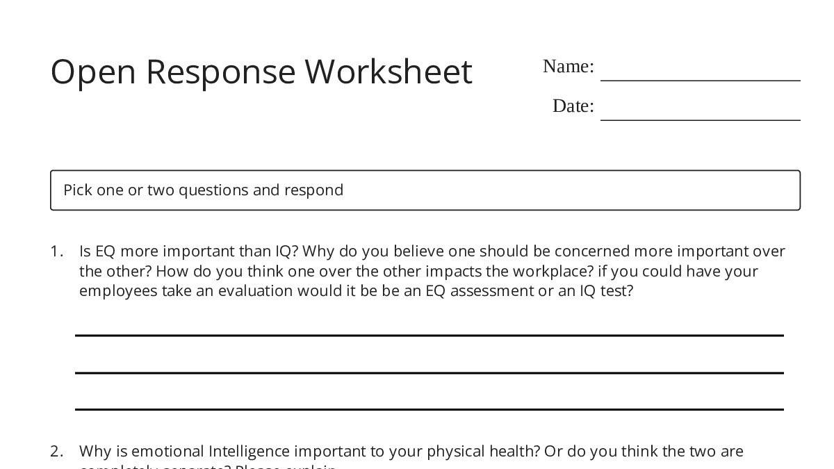 Open Response Worksheet - My Worksheet Maker: Create Your Own Worksheets