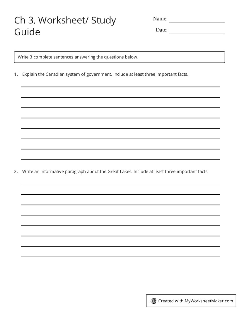 Ch 3. Worksheet/ Study Guide - My Worksheet Maker: Create Your Own Worksheets