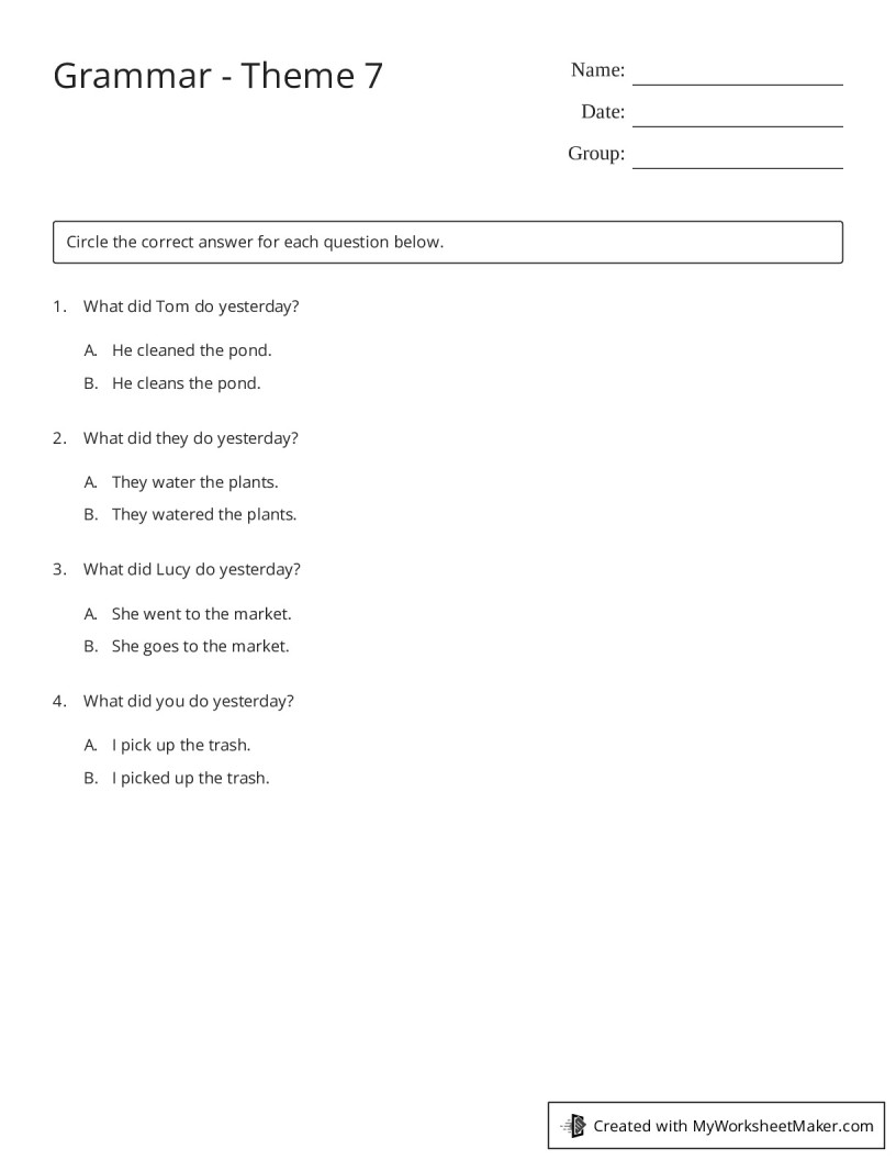 Grammar - Theme 7 - My Worksheet Maker: Create Your Own Worksheets