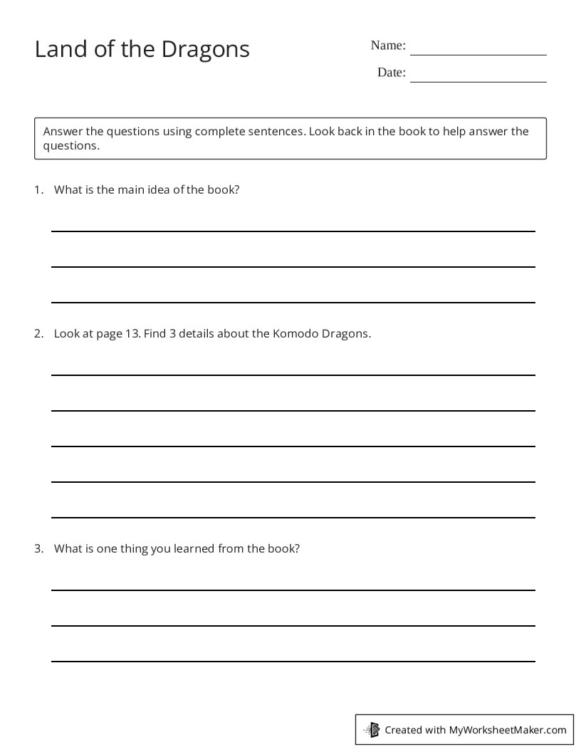 Land of the Dragons - My Worksheet Maker: Create Your Own Worksheets