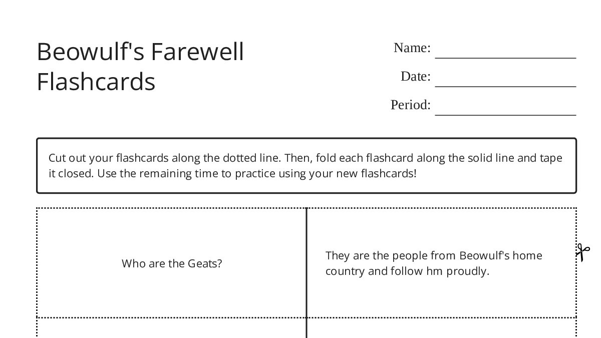 Beowulf's Farewell Flashcards - My Flashcard Maker: Create Your Own ...