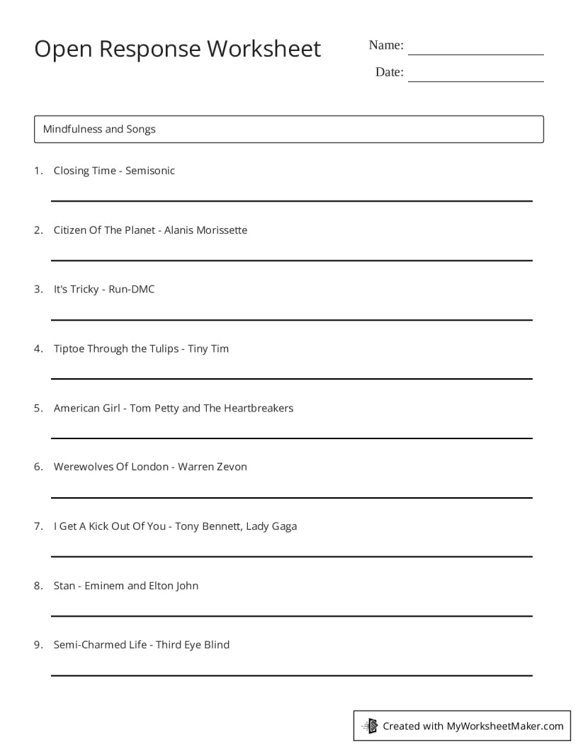 Open Response Worksheet - My Worksheet Maker: Create Your Own Worksheets