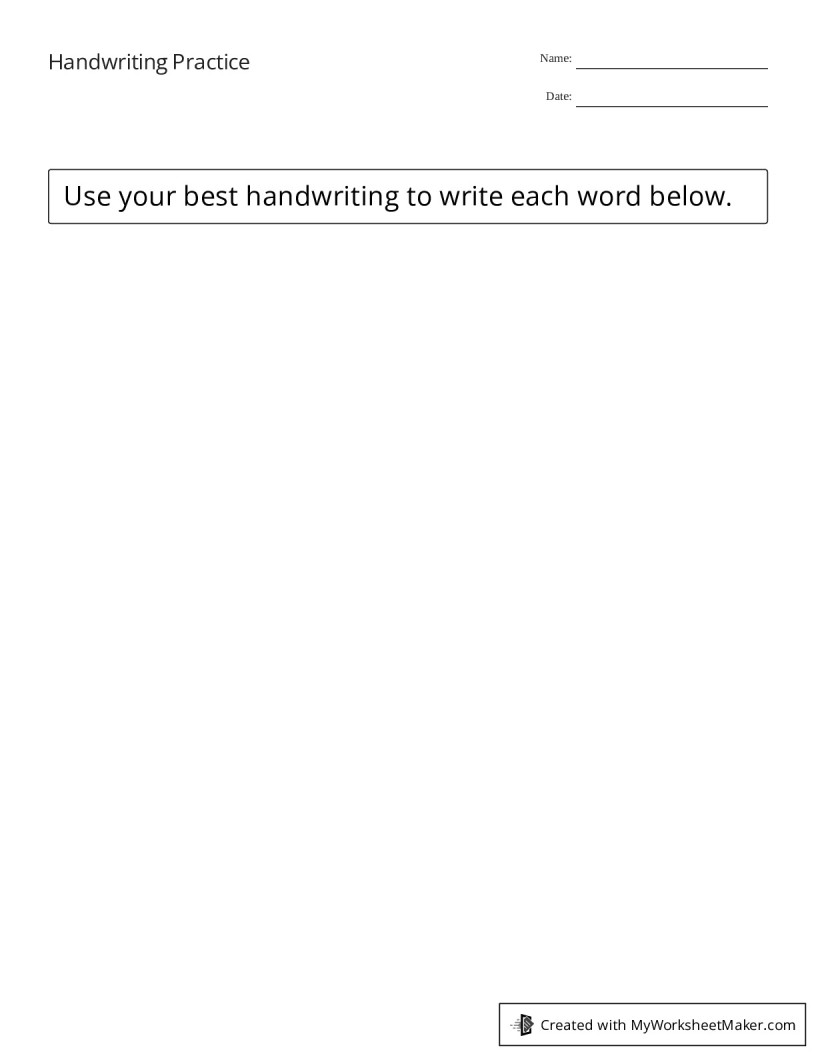 Handwriting Practice - My Worksheet Maker: Create Your Own Worksheets