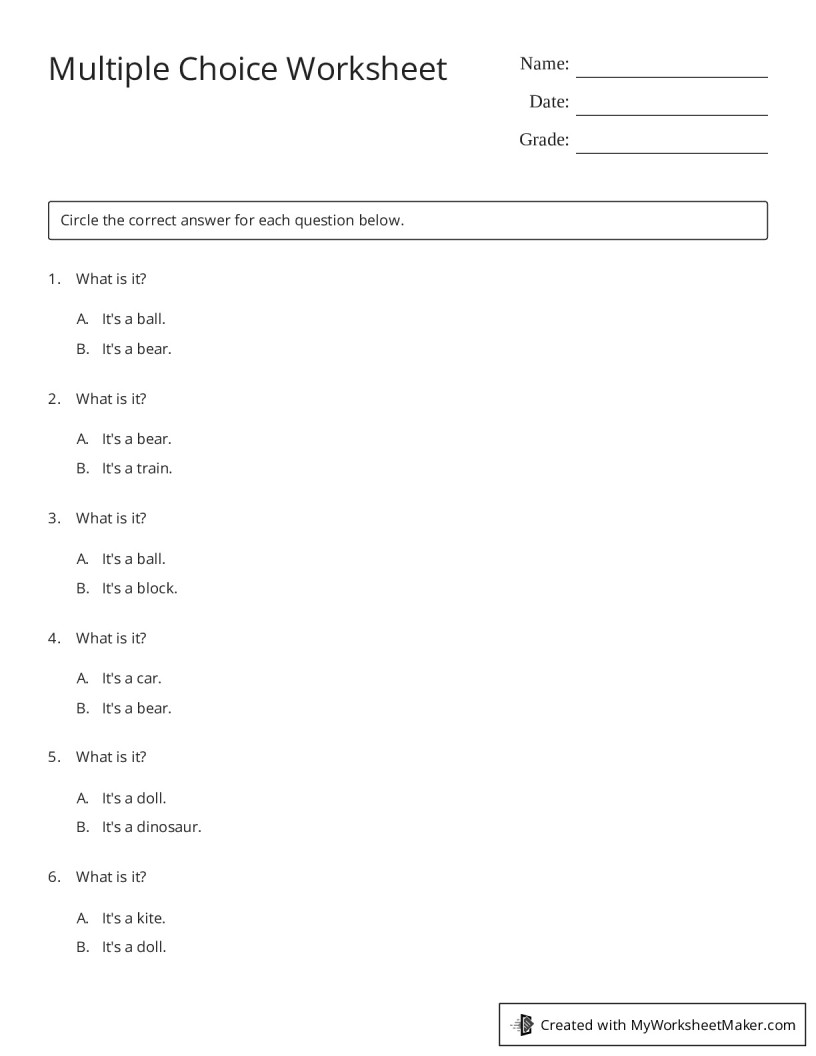 Multiple Choice Worksheet - My Worksheet Maker: Create Your Own Worksheets