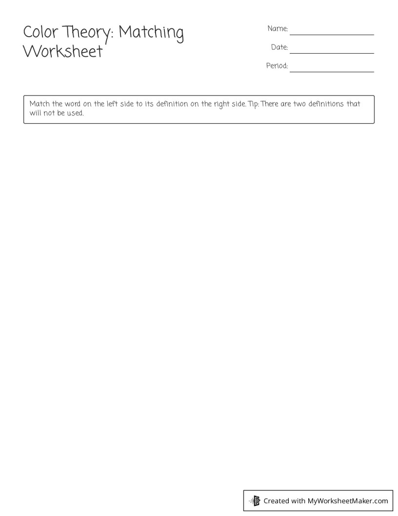 Color Theory: Matching Worksheet - My Worksheet Maker: Create Your Own ...