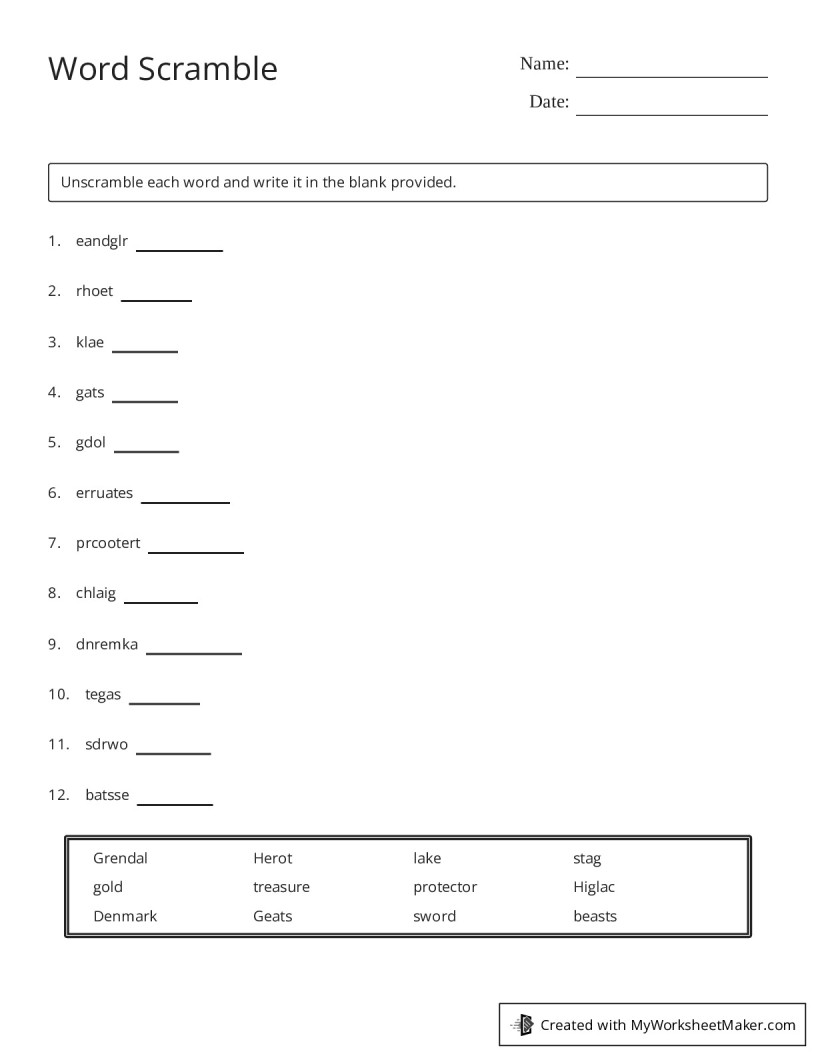 Word Scramble - My Worksheet Maker: Create Your Own Worksheets