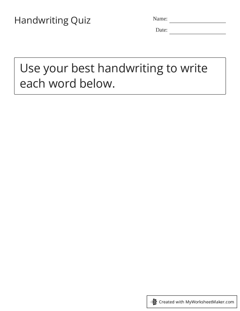 Handwriting Quiz - My Worksheet Maker: Create Your Own Worksheets