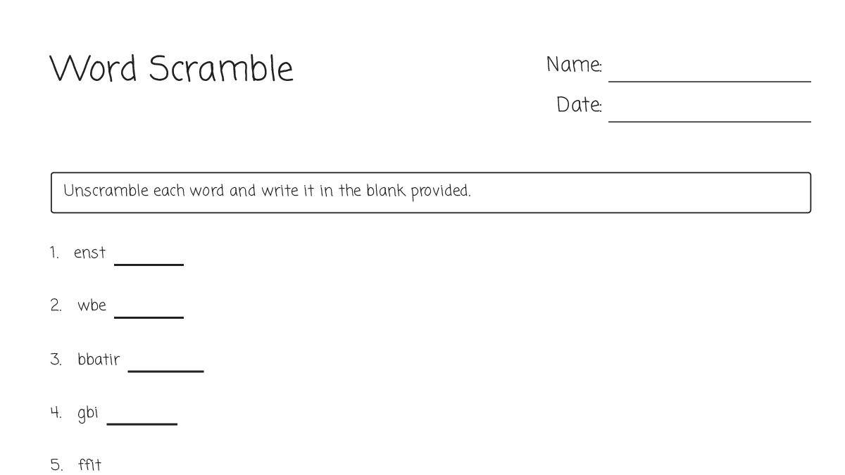 Word Scramble - My Worksheet Maker: Create Your Own Worksheets