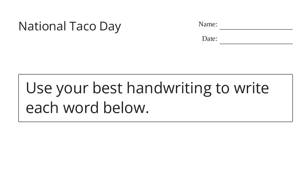 National Taco Day - My Worksheet Maker: Create Your Own Worksheets