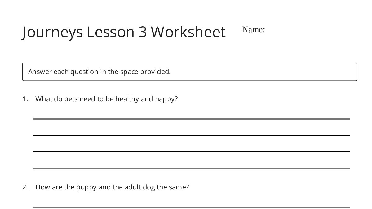 Journeys Lesson 3 Worksheet - My Worksheet Maker: Create Your Own ...