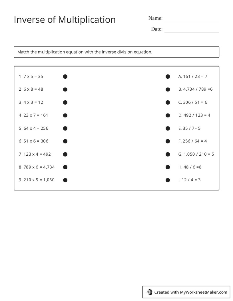 Inverse of Multiplication - My Worksheet Maker: Create Your Own Worksheets