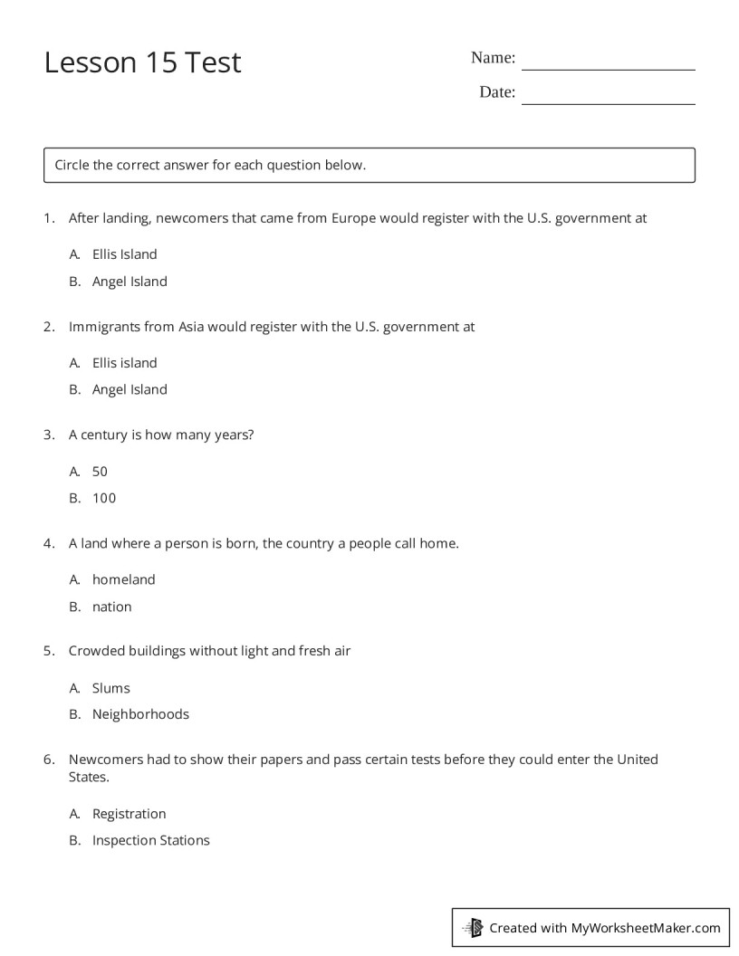 Lesson 15 Test - My Worksheet Maker: Create Your Own Worksheets