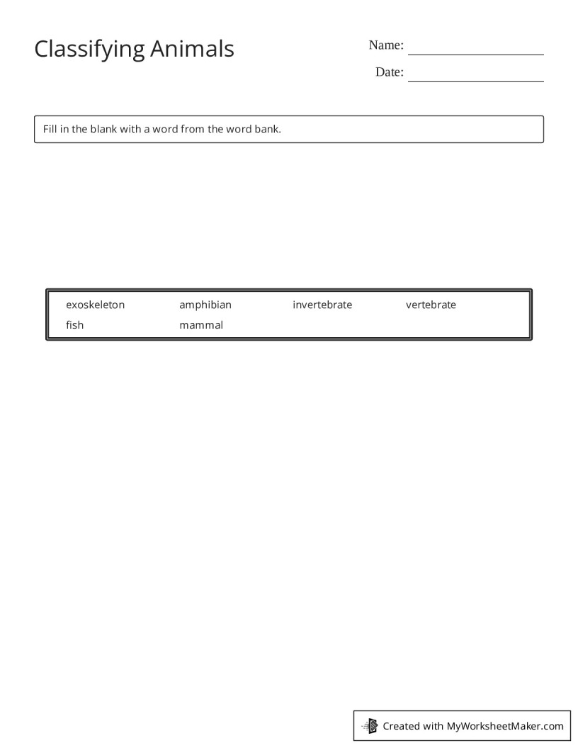 Classifying Animals - My Worksheet Maker: Create Your Own Worksheets