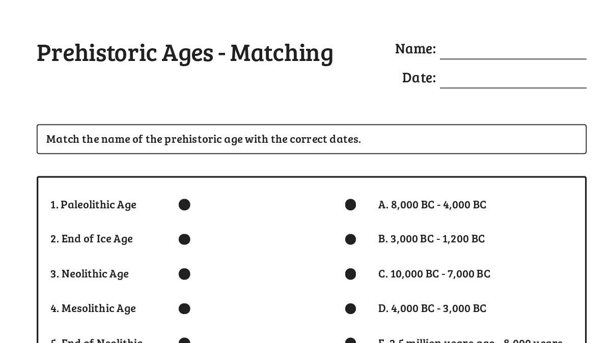 Prehistoric Ages - Matching - My Worksheet Maker: Create Your Own ...
