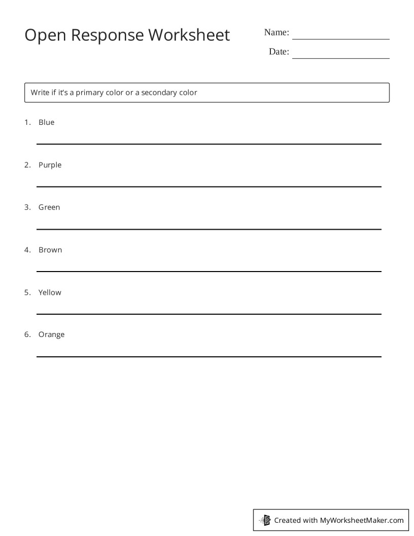 Open Response Worksheet - My Worksheet Maker: Create Your Own Worksheets