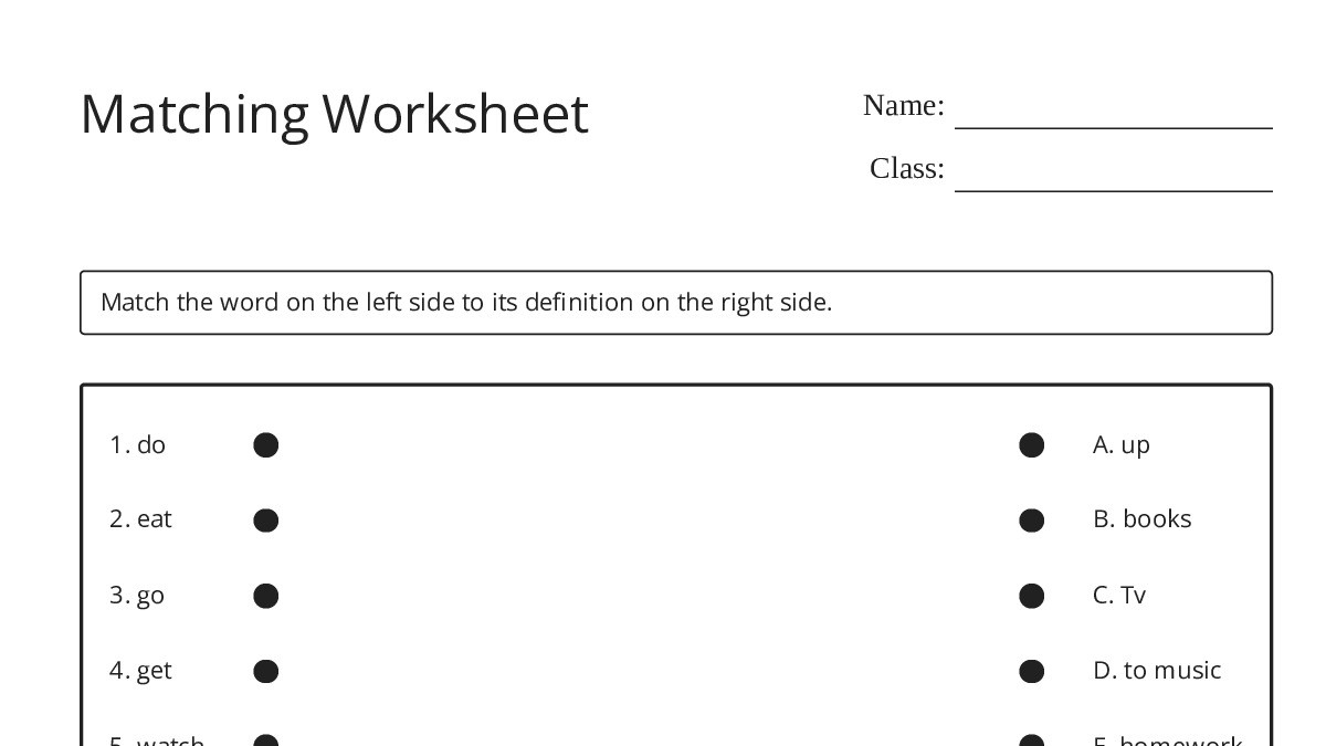 Matching Worksheet - My Worksheet Maker: Create Your Own Worksheets