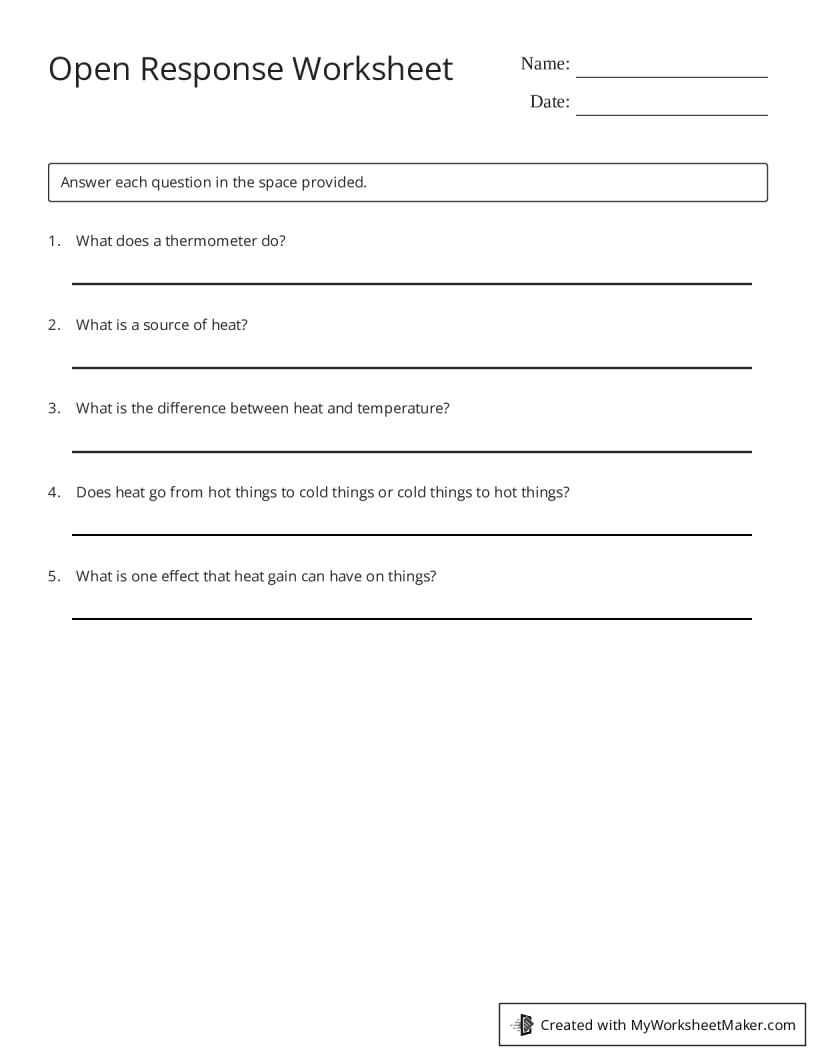 Open Response Worksheet - My Worksheet Maker: Create Your Own Worksheets