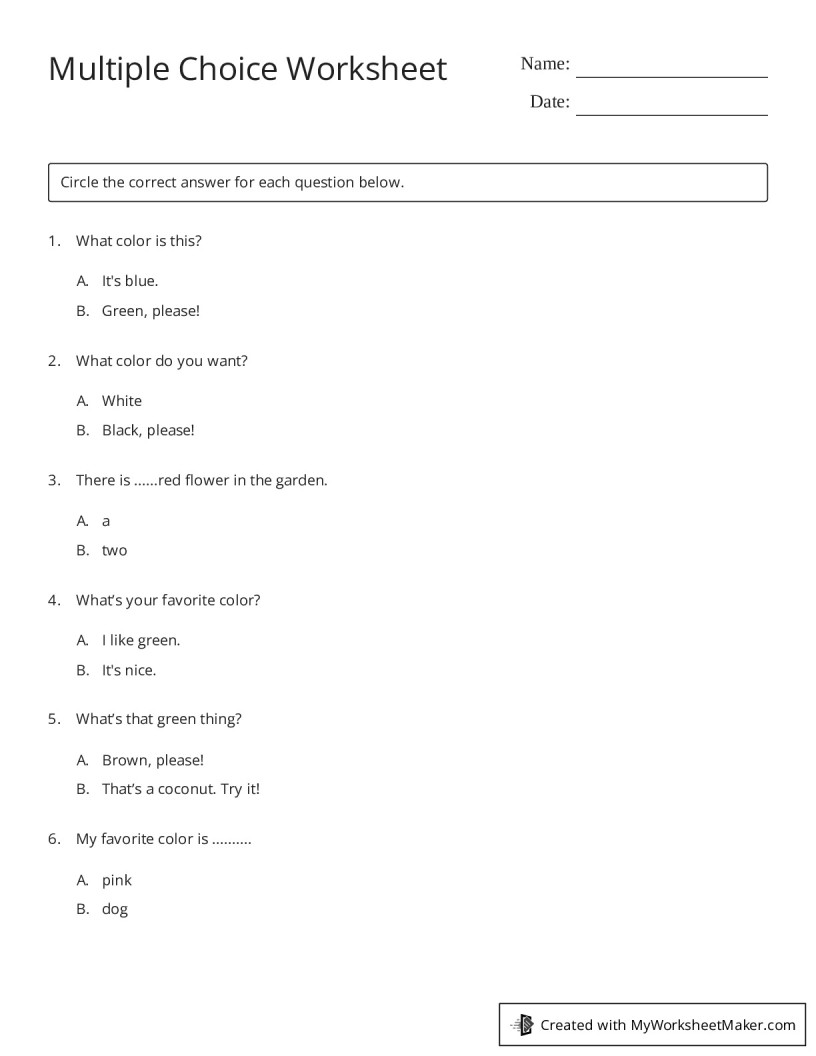 Multiple Choice Worksheet - My Worksheet Maker: Create Your Own Worksheets