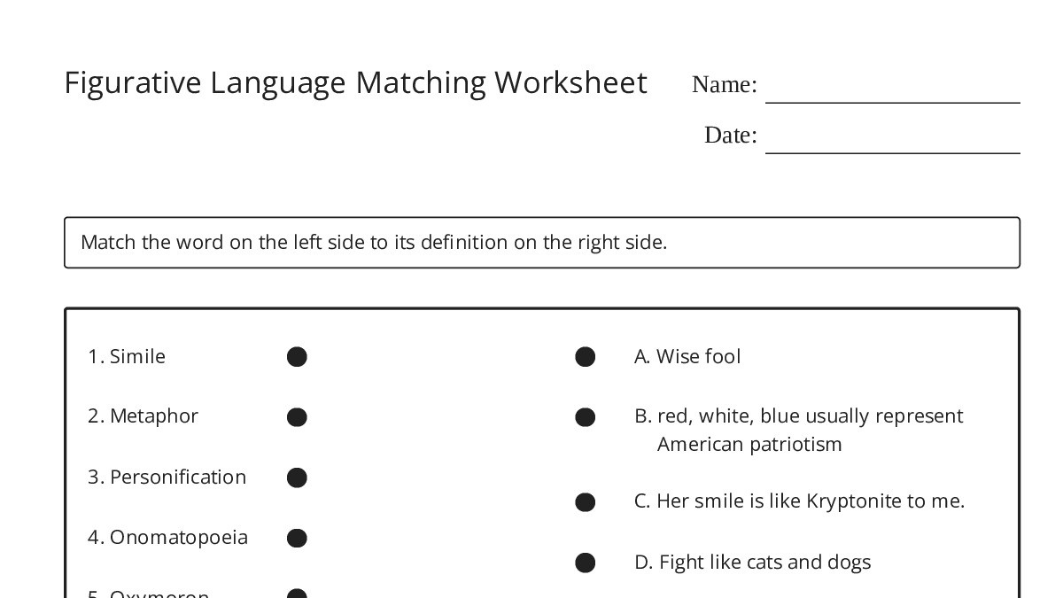 Figurative Language Matching Worksheet - My Worksheet Maker: Create ...