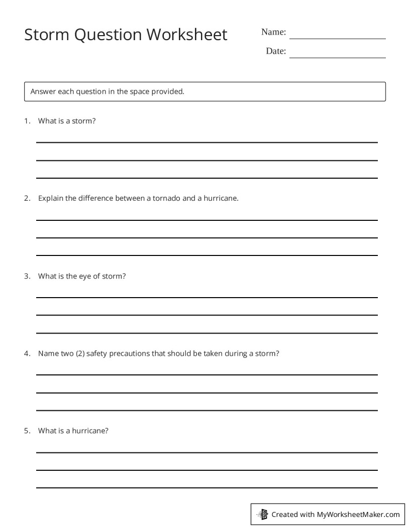 Storm Question Worksheet - My Worksheet Maker: Create Your Own Worksheets