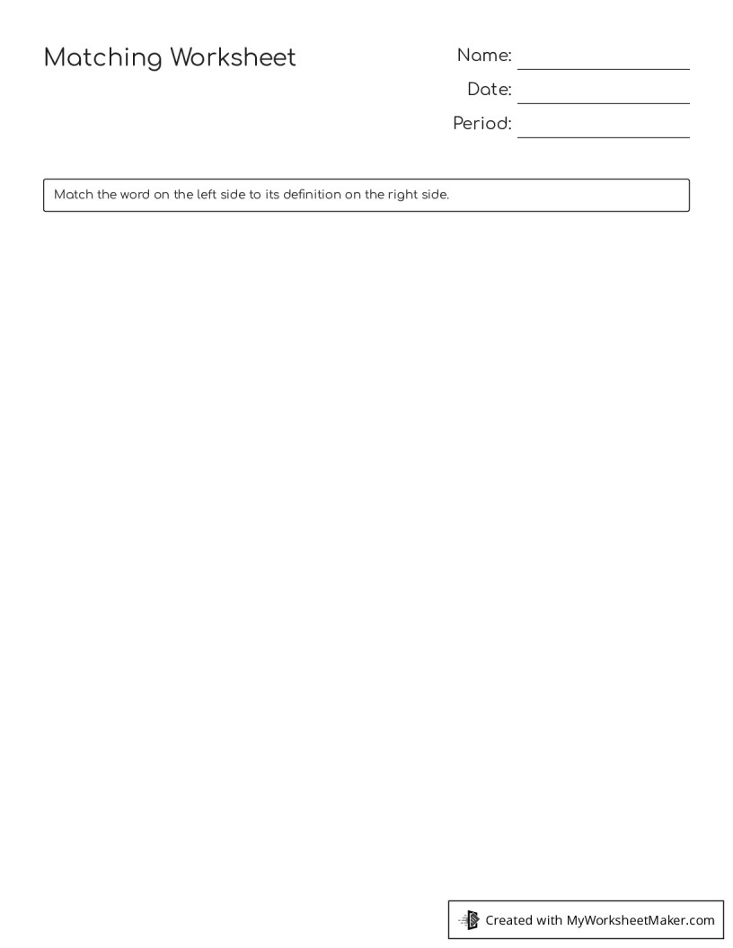 Matching Worksheet - My Worksheet Maker: Create Your Own Worksheets